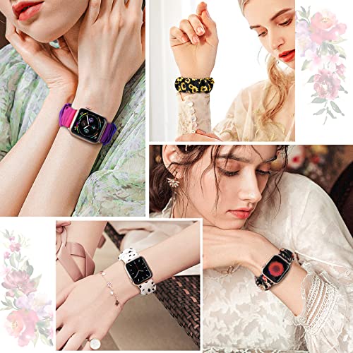 WANLISS 5 Pack Scrunchie Band Compatible for Apple Watch Band 38mm 40mm 41mm 42mm 44mm 45mm,Soft Cute Printed Elastic Cloth Wristband for Women for iWatch Series 8 7 6 5 4 3 2 1 SE