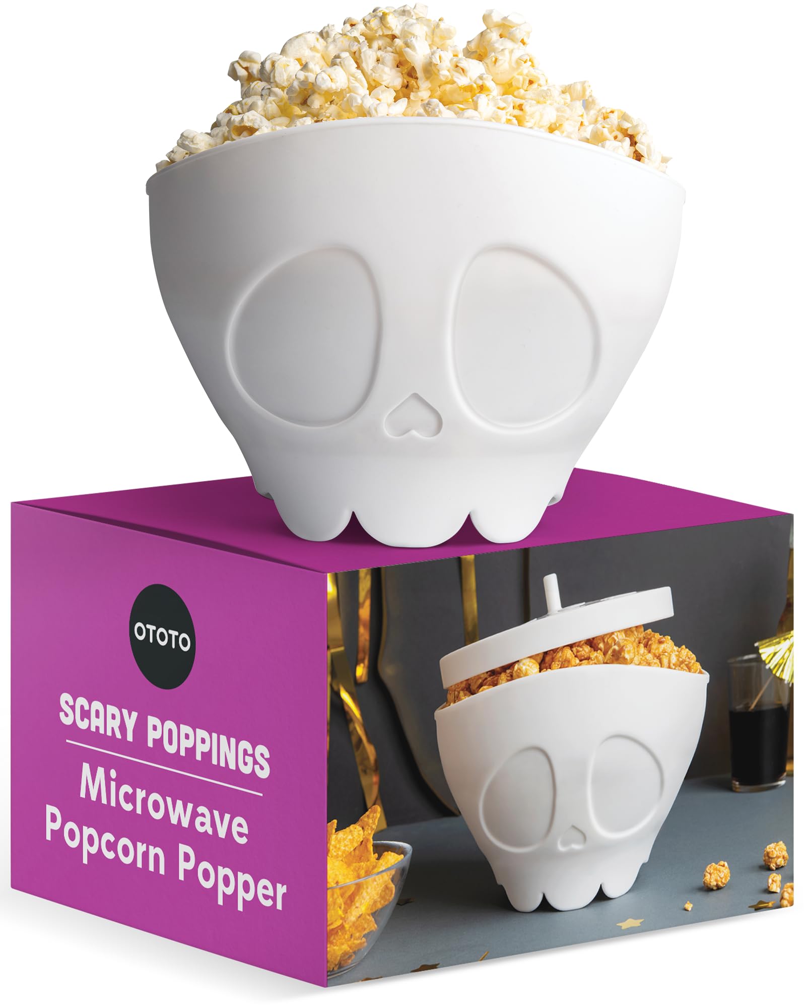 NEW!!! OTOTO Scary Poppings Microwave Popcorn Popper - Gothic Popcorn Microwave Popper, Silicone Microwave Popcorn Popper, Collapsible Bowl Popcorn Bowls, Halloween Goth Accessories Goth Gifts (White)