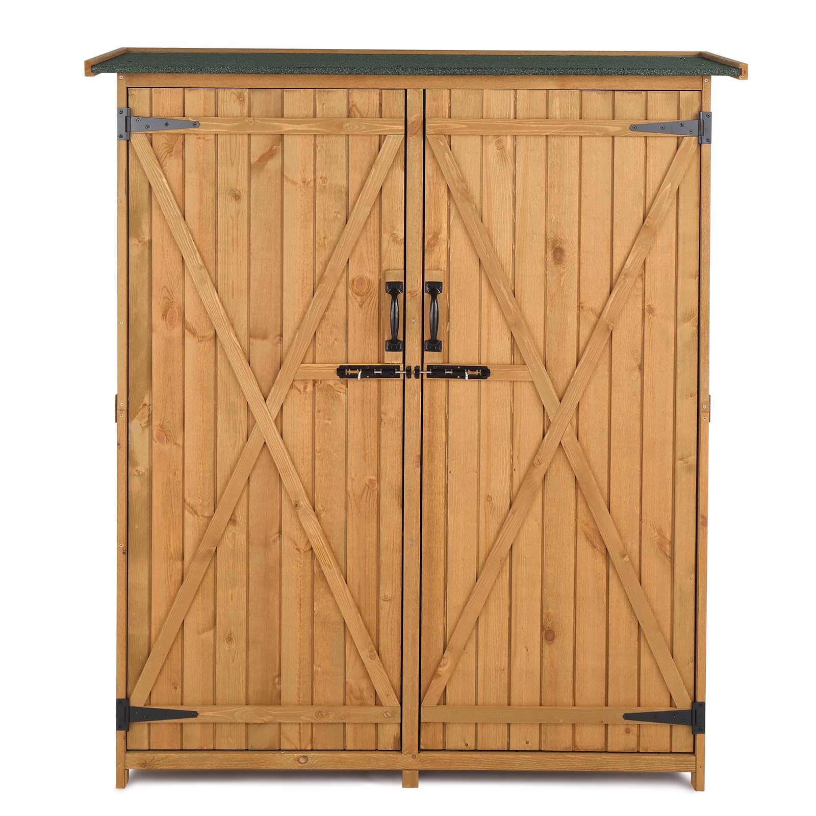 Pinikuyiro Outdoor Storage Cabinet, Wood Garden Shed, Outside Tool Shed, Vertical Organizer Cabinet with Double Lockable Doors for Outside, Garden and Yard