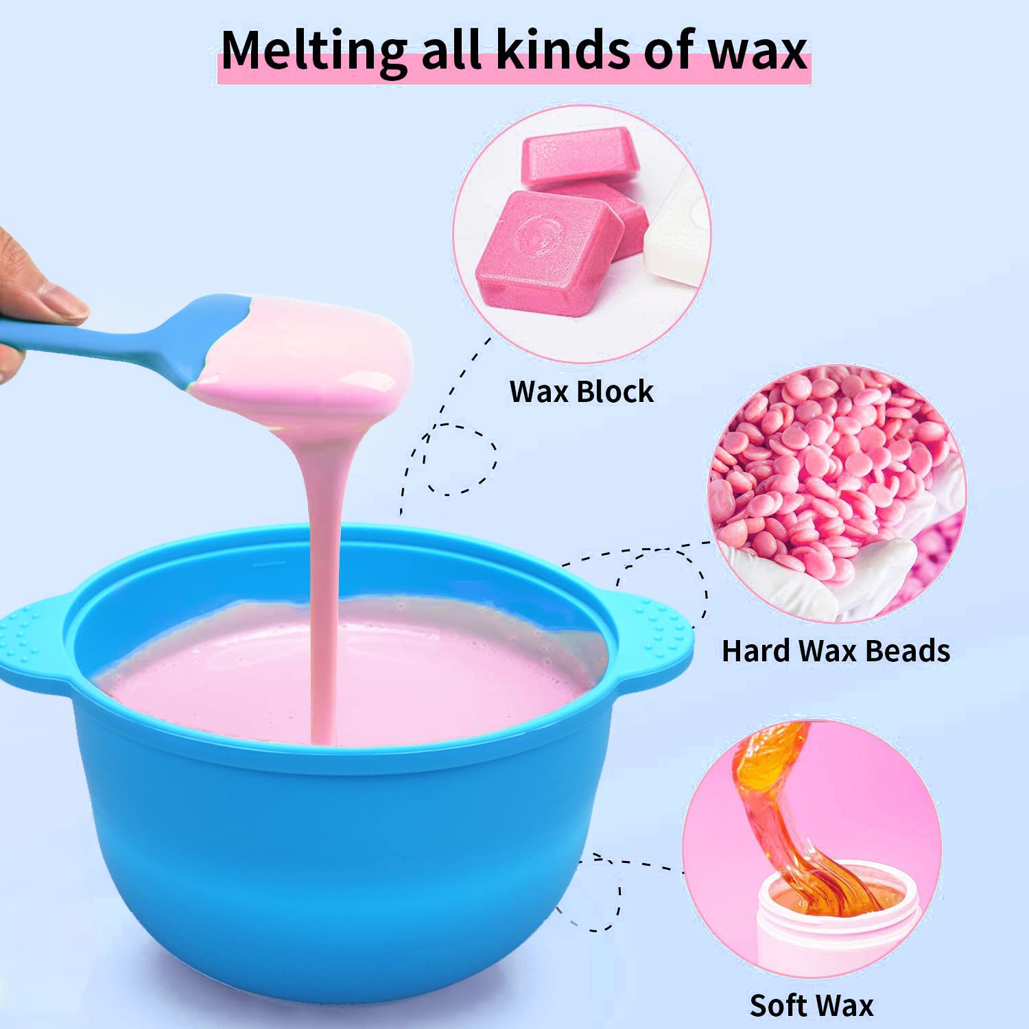Wax Warmer Replacement Spare -Silicone Bowl - Silicone Spatula Kit, Nonstick Wax, Easy Clean Reusable, Hair Removal Waxing Kit Accessories