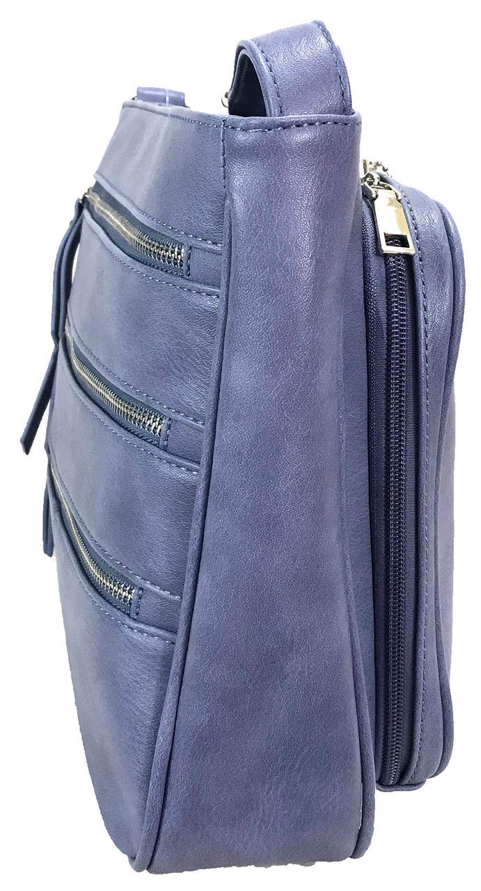 Zzfab Triple Zipper Locking Concealed Carry Crossbody Bag - CCW Concealed Carry Purse Blue
