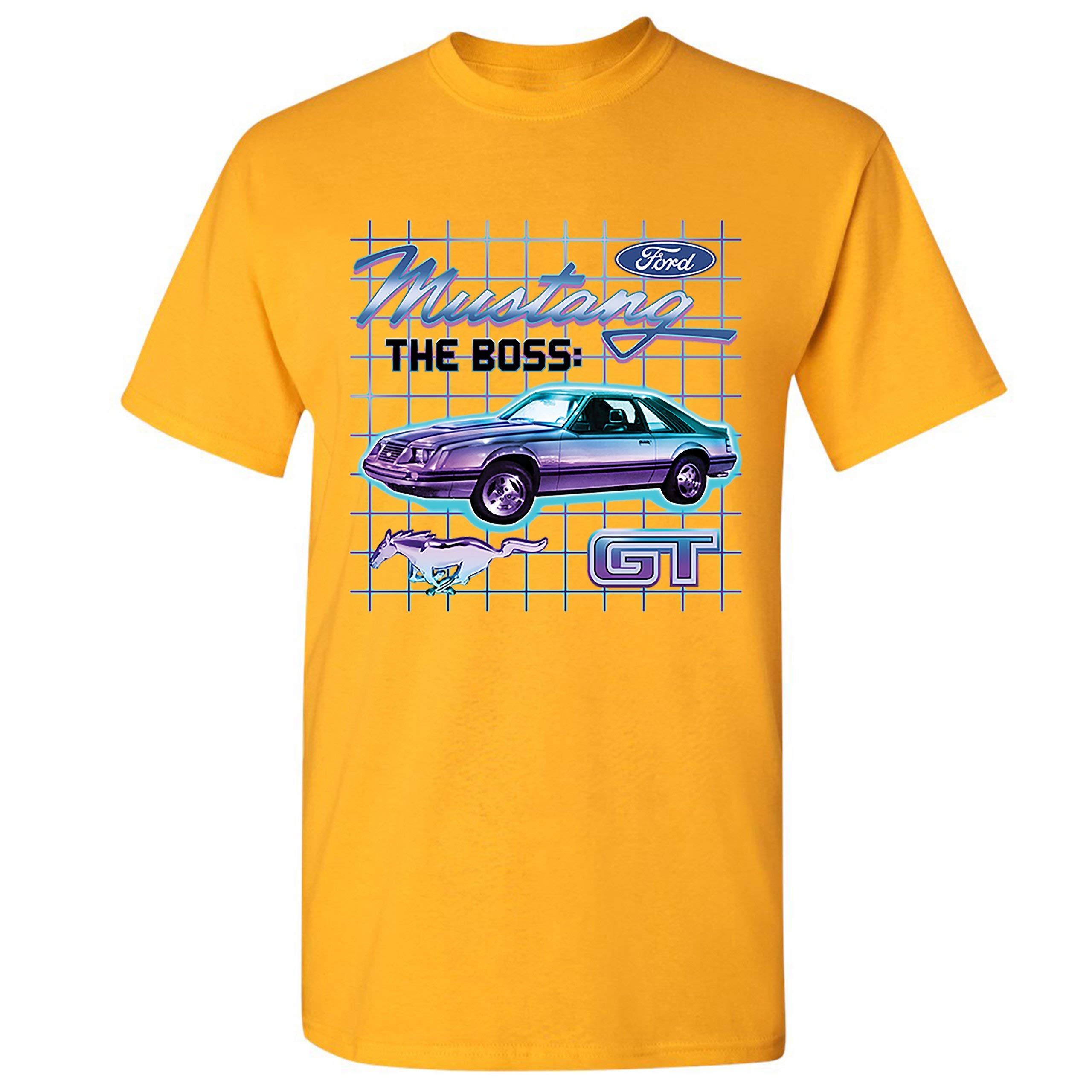 Ford Mustang GT The Boss T-Shirt Muscle Car Licensed Ford Men's Novelty Shirt Yellow X-Large