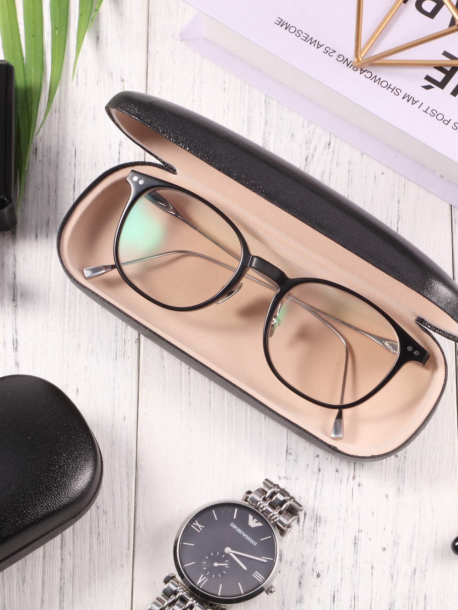 Frienda 3 Pieces Hard Glasses Case Reading Eyeglass Case Protective Sunglasses Case with Cleaning Cloth for Men Women Unisex(Black)