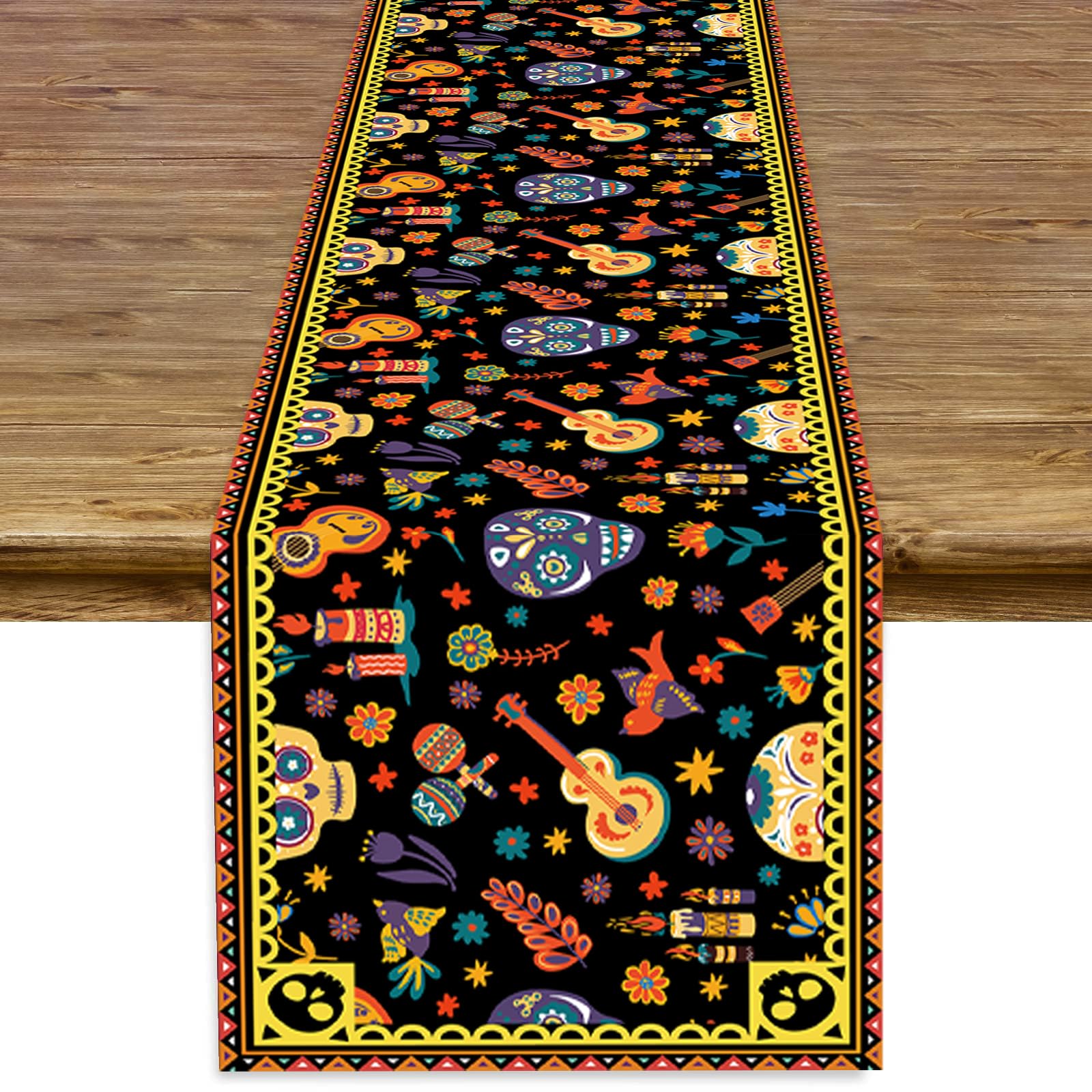 Day of The Dead Table Runner Dia De Los Muertos Decorations Cinco de Mayo Rustic Linen Mexican Sugar Skull Altar Kit Decor for Home Kitchen Dining Room Decoration