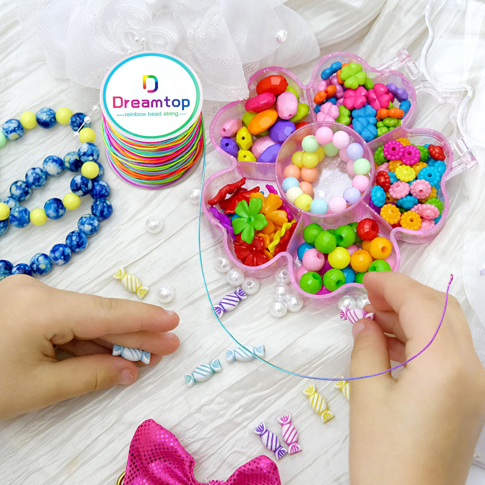 Dreamtop 1mm Stretchy Bracelet String, 100 Meters Rainbow Bead String Elastic String for Bracelet, Pony Bead String Elastic Cord for Jewelry Bracelet Making, Necklace String and Crafts, 109 Yard