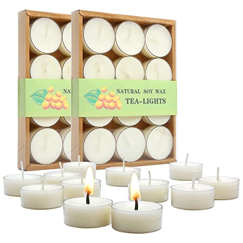 LJQizn 24pcs Natural Soy Tealight Candles Handmade Decorative Unscented Pure Soy Tea Lights( Perfect for Birthday Party,Wedding, Spa, Home Decor