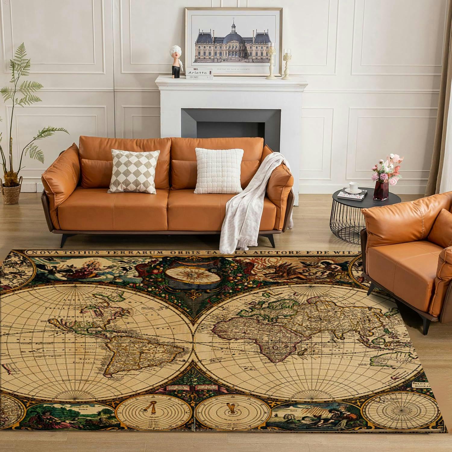 KONGNY an Old Vintage map The World Rug 5x7 Rug Area Rugs for Living Room Bedroom Aesthetic Dining Room Machine Washable Throw Rugs Carpet Indoor Non-Slip Floor Mat, 4.85ftx6.66ft, RT-666
