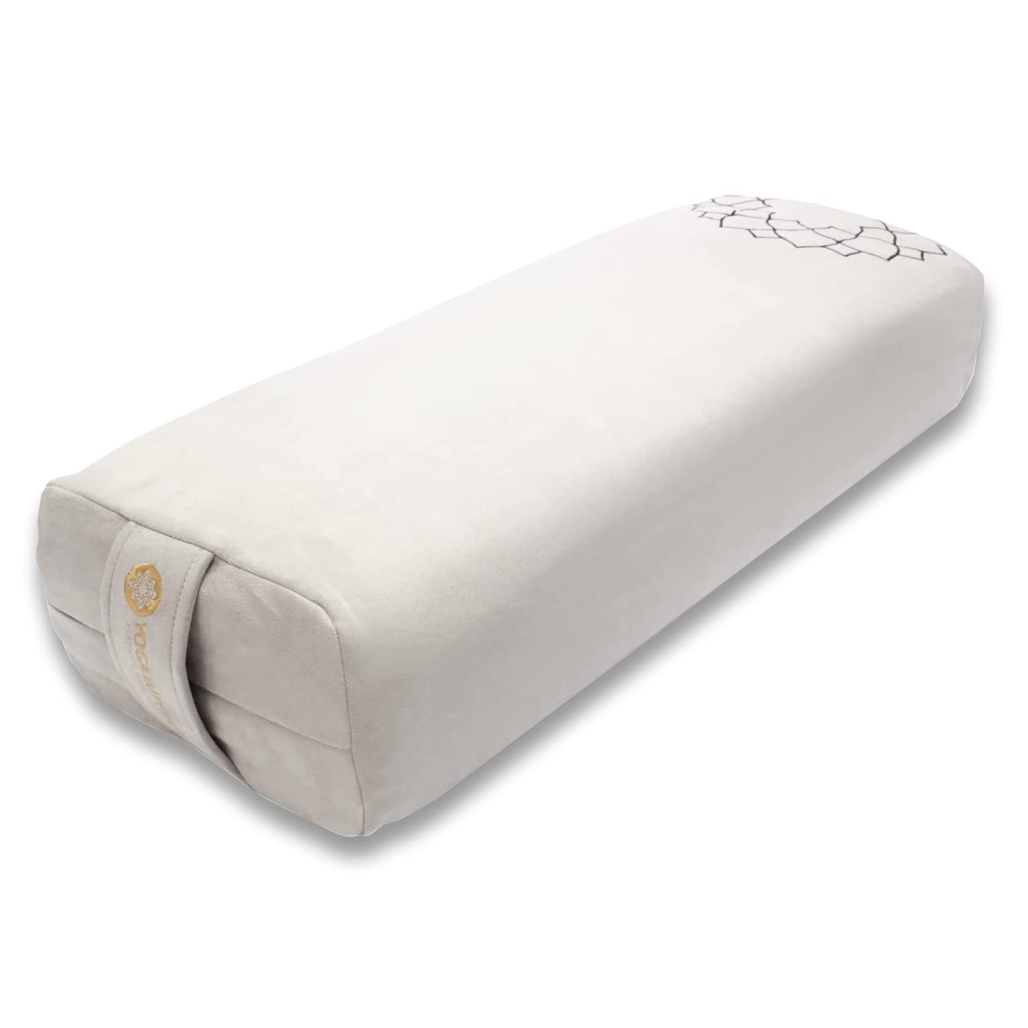 Embroidered Yoga Bolster Pillow for Restorative Yoga with Carrying Bag - Rectangular Yoga Pillow, Meditation Cushion for Pressure Relief, Support & Practice Enhancement - 25.9 x 10.2 x 5.9 IN, Grey