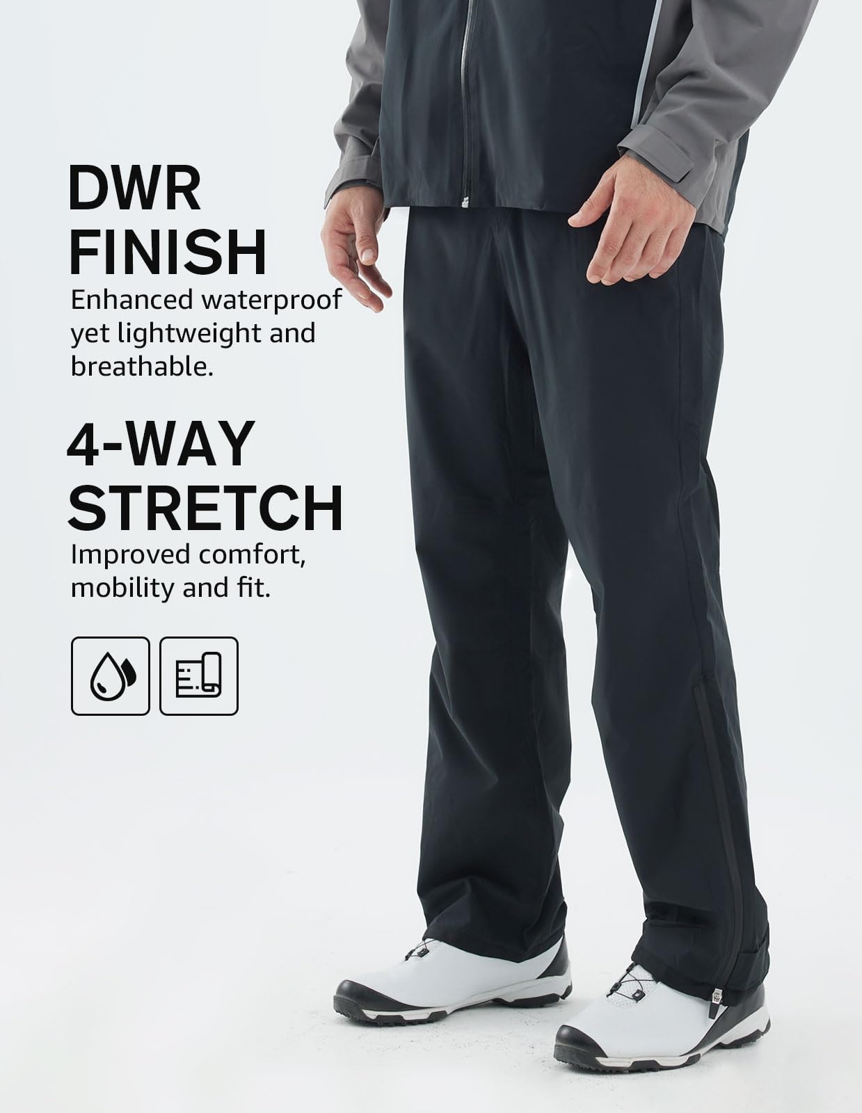 fit space Golf Climastorm Permanent Rain Pants Waterproof 20K Lightweight Performance Sporty Trousers (Black Pro, X-Large)