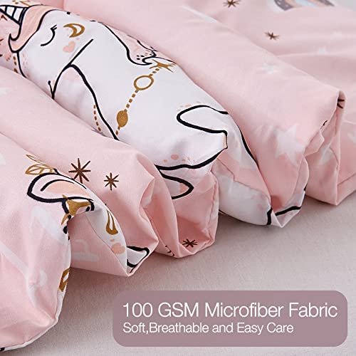 JSD Pink Unicorn Kids Comforter Set for Girls, 2 Pieces Twin Microfiber Comforter with Pillow Sham, Soft Comfortable Machine Washable