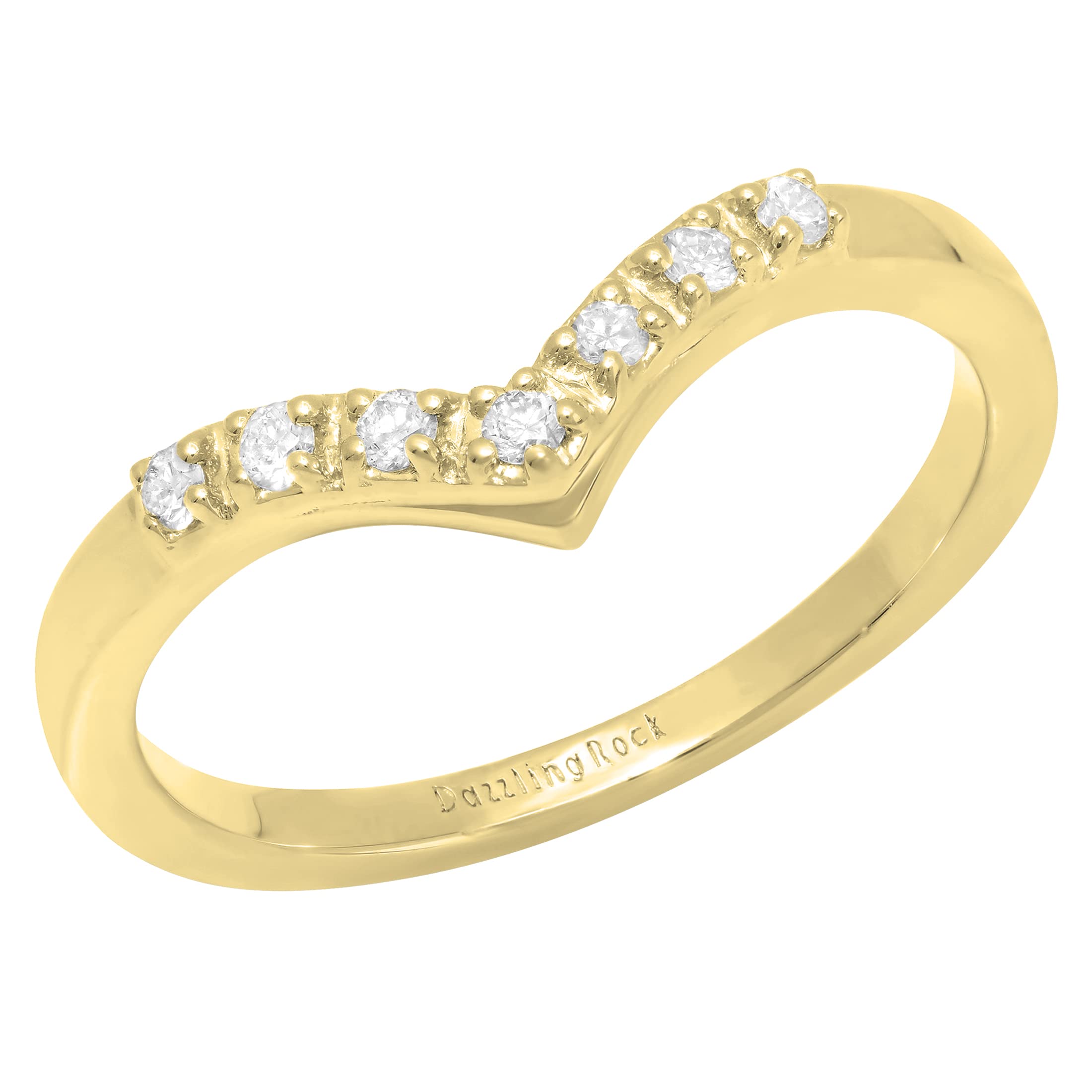 Dazzlingrock Collection 0.10 Carat (ctw) Round White Diamond 7 Stone Chevron Wedding Ring for Her in 18K Yellow Gold Size 6