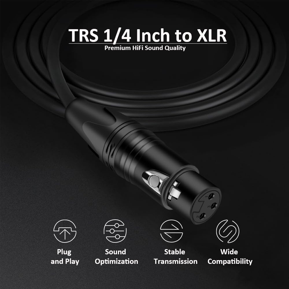 DREMAKE Balanced XLR to 1/4 Audio Cable, 20FT Jack 6.35mm (1/4 inch) TRS Male to XLR Female Signal Interconnect Mic Cable for Mixer, Audio Sound Consoles, Power Amplifier - Red