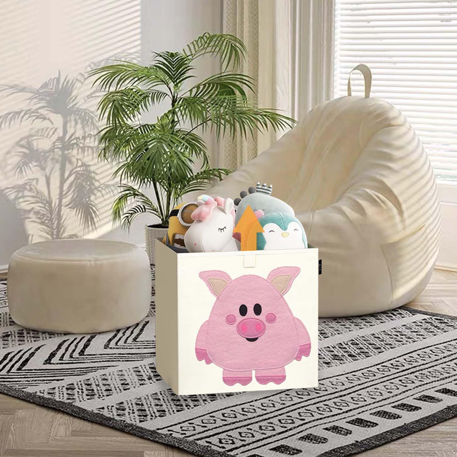 KOVCHEG Foldable Animal Toy Storage Bins/Cube/Box/Chest/Organizer for Kids & Nursery, 13 inch (piggy)