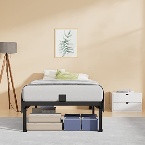 ROIL 14 Inch Twin Size Bed Frame with Mattress Slide Stopper - Single Black Basic Anti Squeak Steel Slats Metal Platform, Heavy Duty Noise Free Easy Assembly Bedframes, No Box Spring Needed