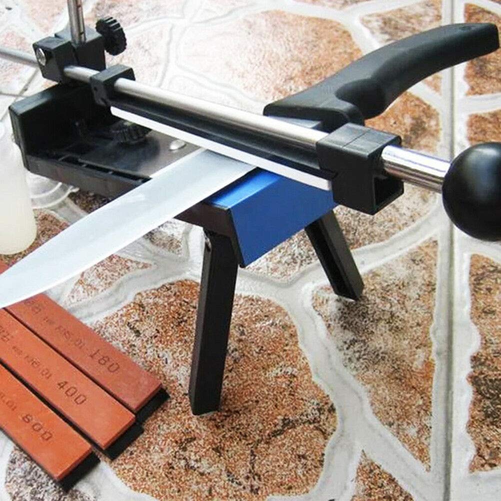 Dj siphraya Knife Sharpener Kitchen Sharpening System Fix Angle With 4 Stones Black Made Of Stainless steel Size 44 x 9 x 7 CM Designed For Total Durability Knives Razor Sharp