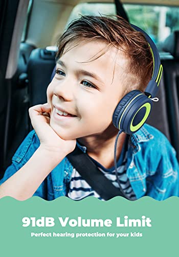 WeDuet Kids Headphones with Microphone, Wired Headphones for Kids Teens with Sharing Splitter, 91dB Safe Volume Limited Tangle-Free Foldable Stereo Headset for School Travel PC Kindle(2 Packs)