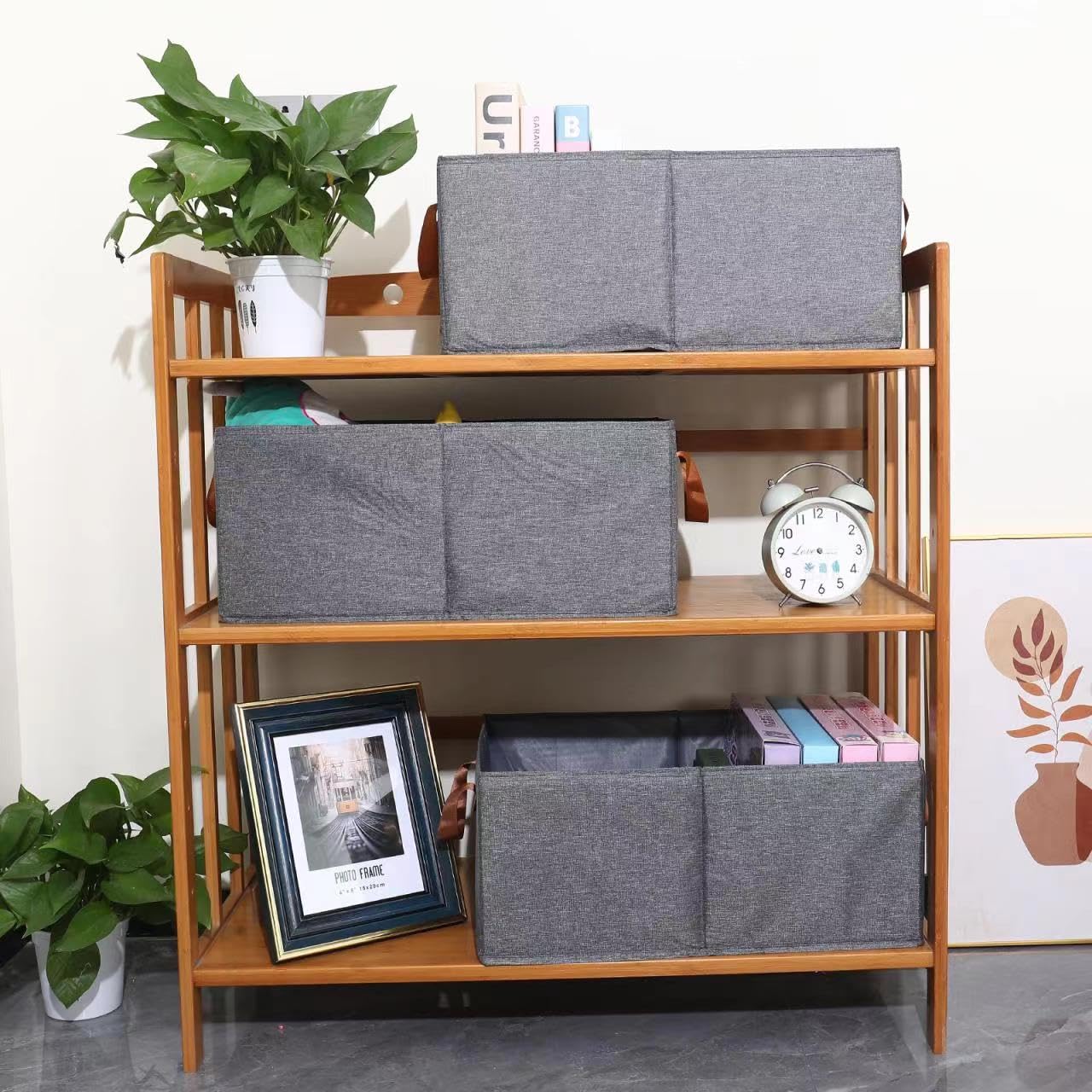 RICHERI Pack of 3 Clothing Storage Bins for Closet with Handles, Foldabl Fabric Foldable Storage Baskets Cloth Box, Fabric Containers Boxes for Organizing Shelves Bedroom, Gray, Large (gray)