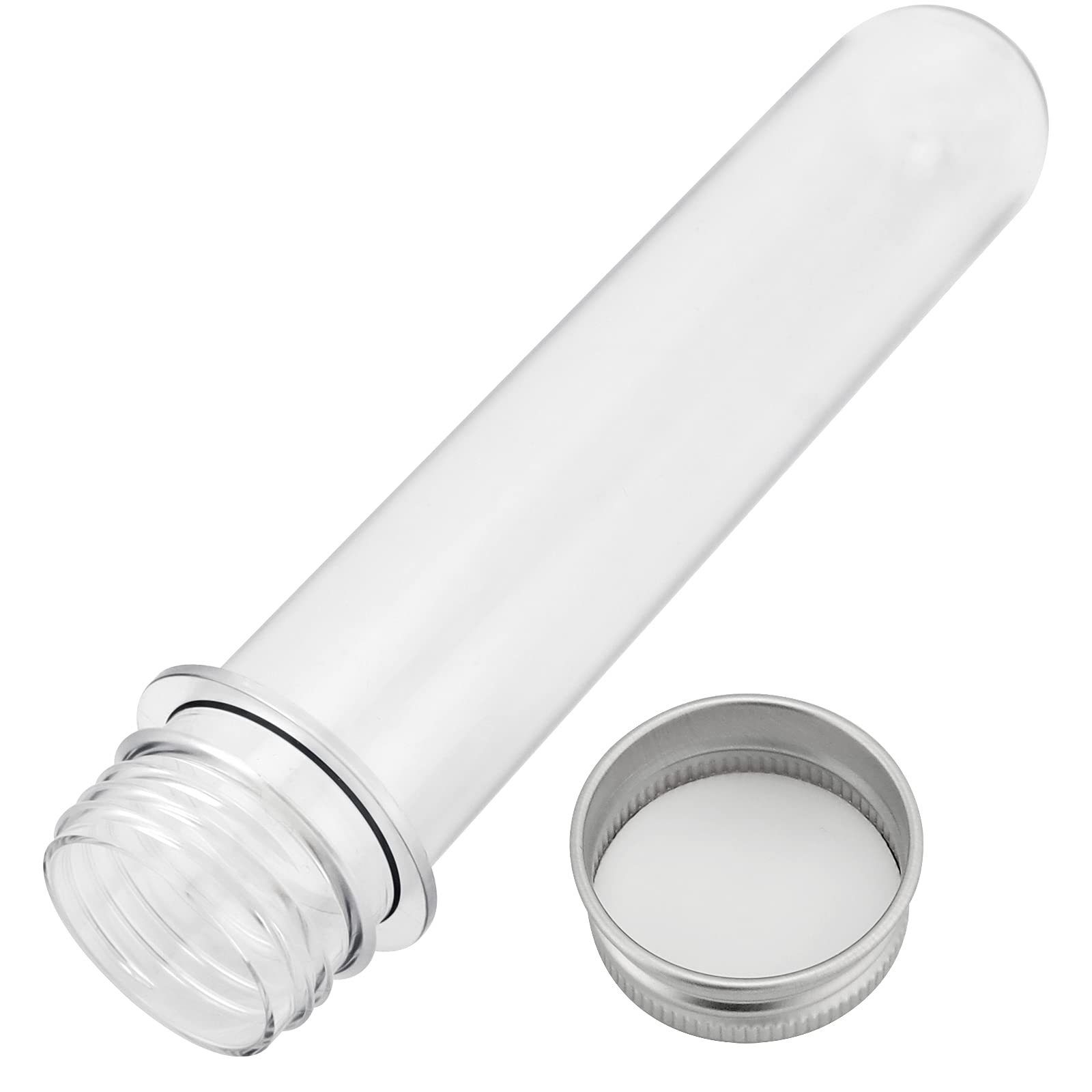 SHEUTSAN 50 Pack 70ml Clear Test Tubes, 29 x 150mm Plastic Test Tubes with Screw Caps, Stand Bottom Test Tubes Containers for Gumball Candy Storage, Bath Salt, Bridal Shower, Wedding, Party Favors