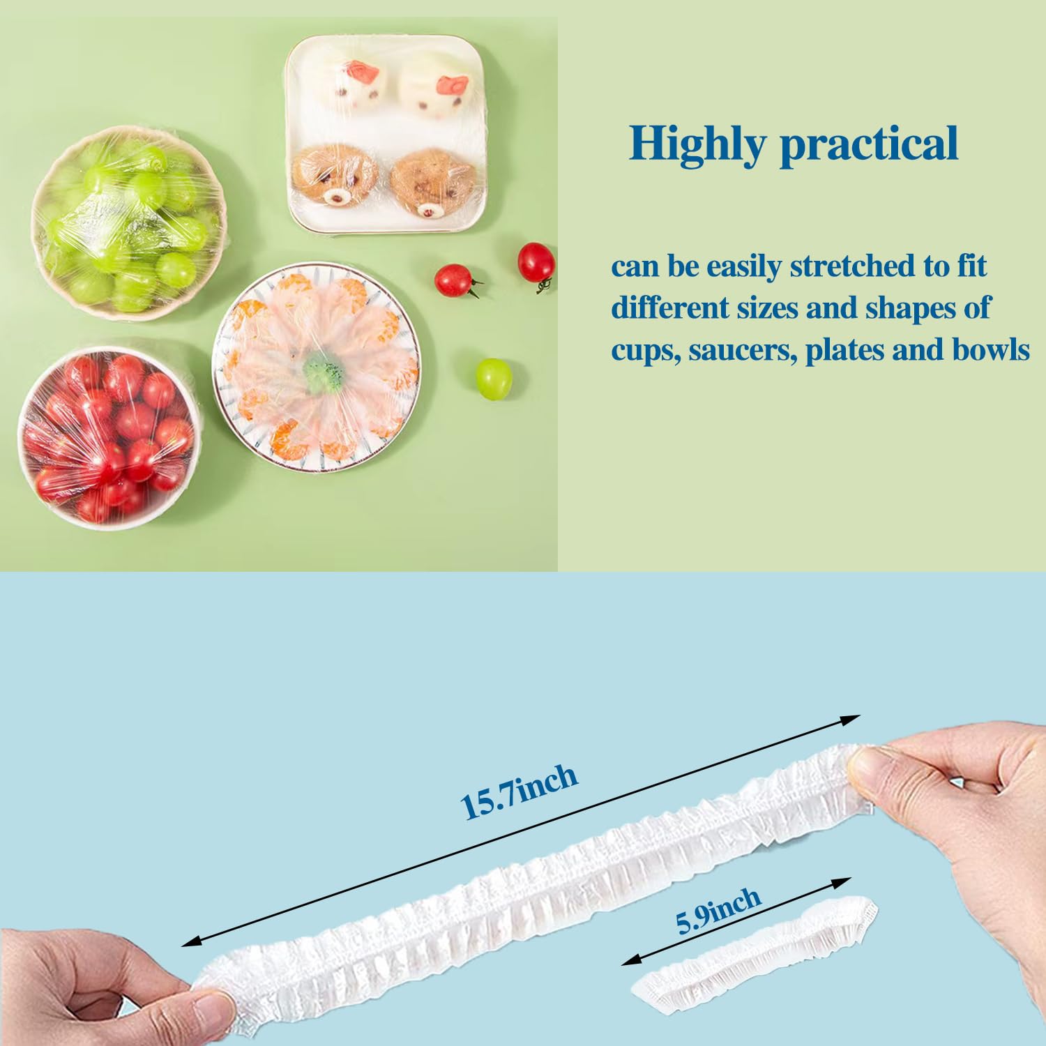 JeregBue Fresh Keeping Bags,200 PCS Reusable Plastic Bowl Covers and 1 PCS Plastic Bag Holder,Elastic Storage Wraps for Containers