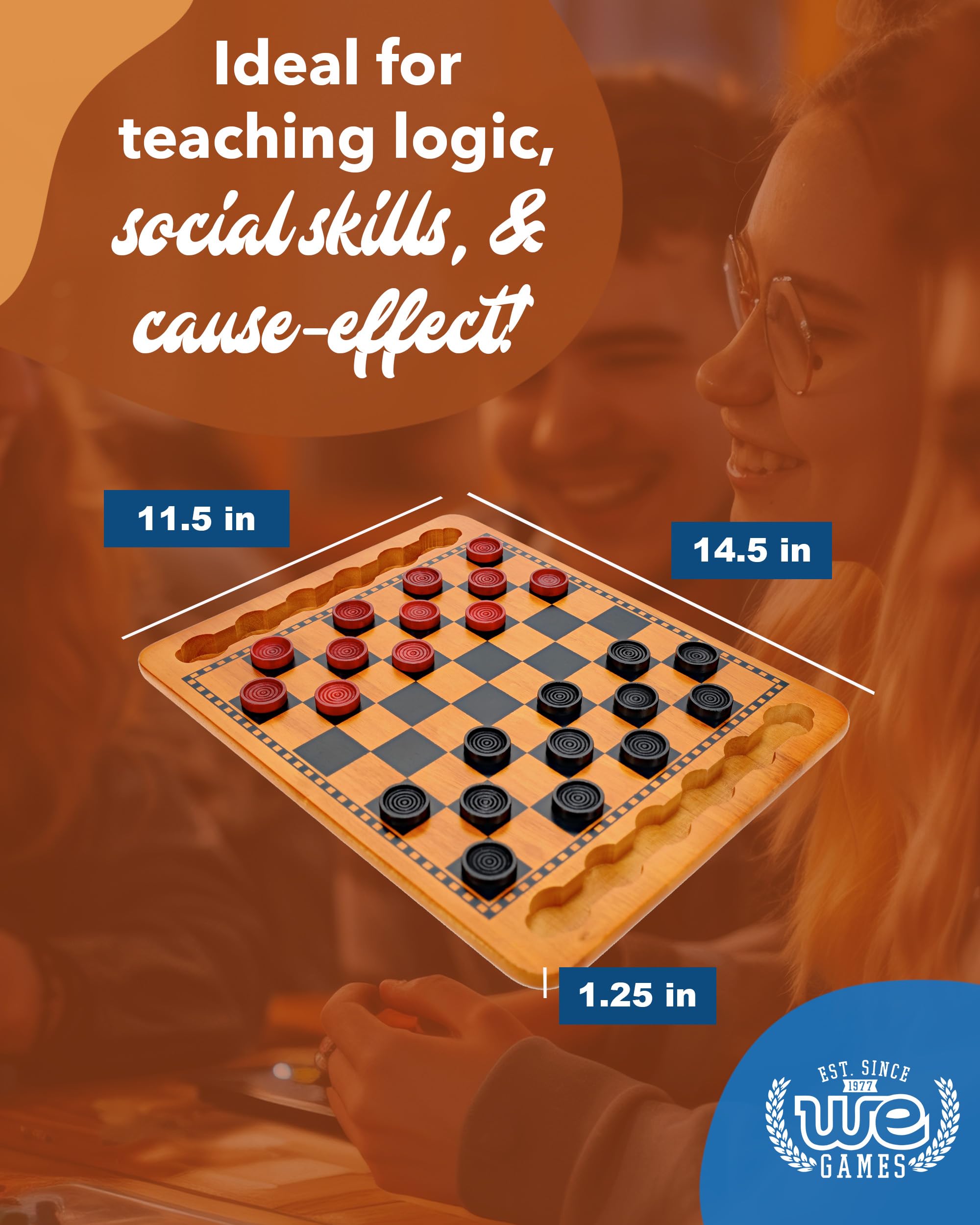 WE Games Solid Wood Red and Black Checkers Board Game Set with Inset Grooves for Pieces, 14.5 in.
