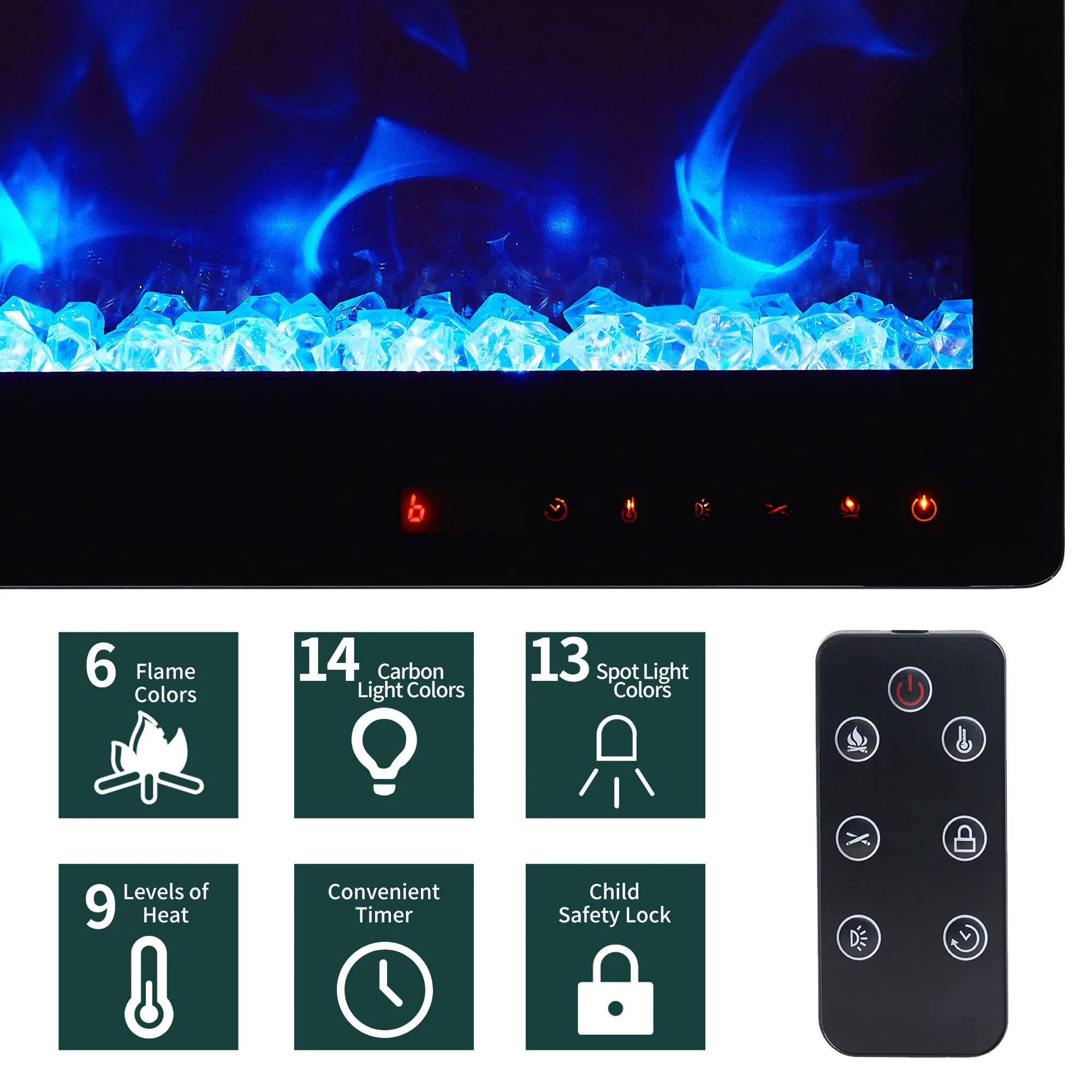 EDYO LIVING 60 inches Electric Fireplace Recessed and Wall Mounted Electric Fireplace Heater and Linear with Timer, Remote Control, Adjustable Flame Color