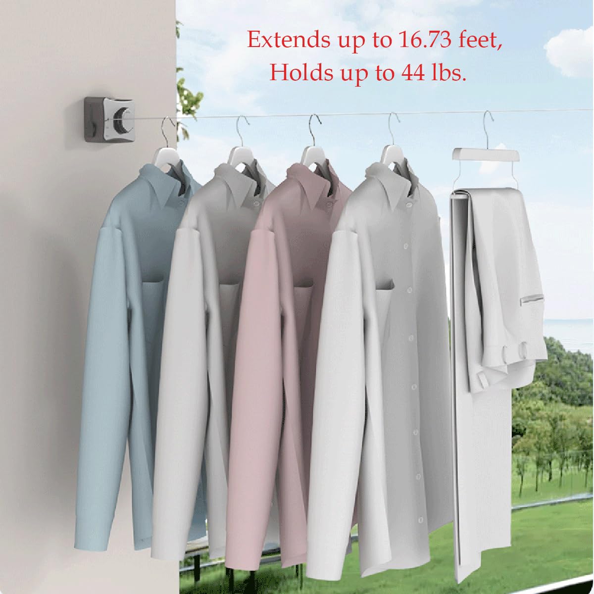 WaWacomp Retractable Clothesline Indoor Clothes Line for Hanging Dry and Wet Clothes on Heavy Duty Outdoor Clothing Lines 16.7 ft (White)