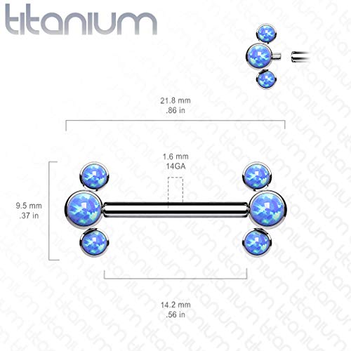 Dynamique Implant Grade Titanium Nipple Barbells With Internally Threaded 3-Round Opal Bezel Set Ends (Sold Per Pair Or Per Piece)