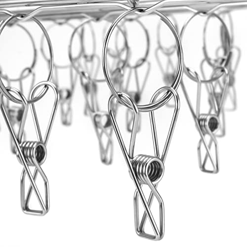 KEILEOHO 2 Pack 16 x 12 Inches Clothes Drying Rack, 72 Clips Stainless Steel Clip and Drip Hangers, Wind-Proof Clothes Hanger Rack Laundry Accessories for Towels, Bras, Underwear, Silver