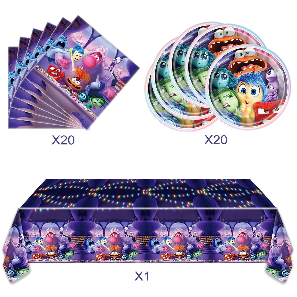 Inside Out 2 Birthday Party Tableware, Inside Out 2 Birthday Party 20Plate 20Napkins And Tablecovers 70 x 42inch for Inside Out Supplies