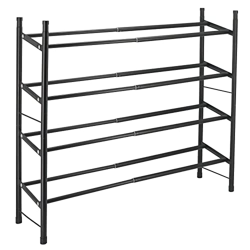 LNYZQUS 4-Tier Expandable Shoe Rack,Stackable Sturdy Shoe Shelf Shoes Stand,Metal Slim Closet Shoe Racks Organizer Adjustable Long Sneaker Rack For Closet Entryway-Black