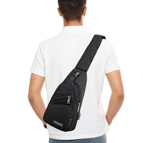 EEASSA Crossbody Chest Bag, Shoulder Strap Backpack, Waterproof Shoulder Strap Backpack, Crossbody Backpack, Sling Backpack Men, Cycling Cross Body Bag with USB Port, Headphone Jack, Adjustable Strap