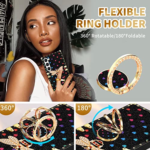 Loheckle for Samsung Galaxy S23 Plus Case for Women, Designer Square Cases for Samsung S23 Plus Case with Ring Stand Holder and Lanyard, Stylish Bees Luxury Cover for Galaxy S23+