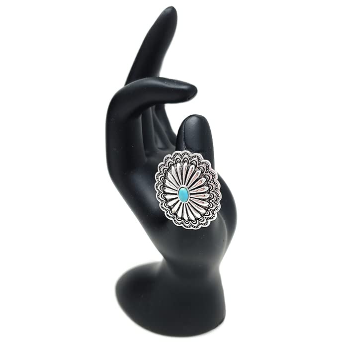 Emulily Western Concho Adjustable Cuff Ring Turquoise Navajo Ring, Turqouise (EMSR0257SBTQ)