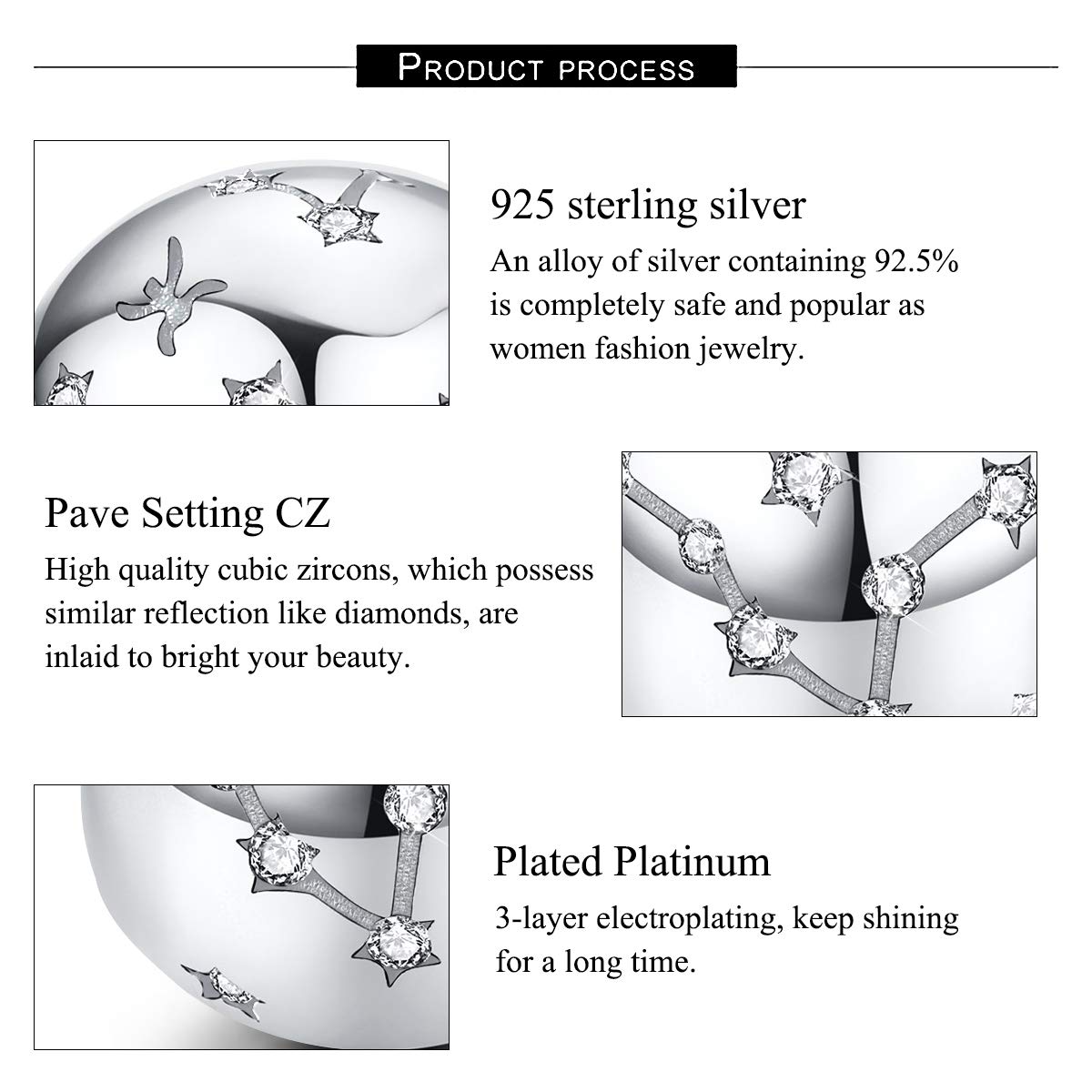 FOREVER QUEEN Pisces Zodiac Star Sign 925 Sterling Silver Bead Charm Fits Bracelets 12 Constellations Charm, Womens Jewellery Gift with Box
