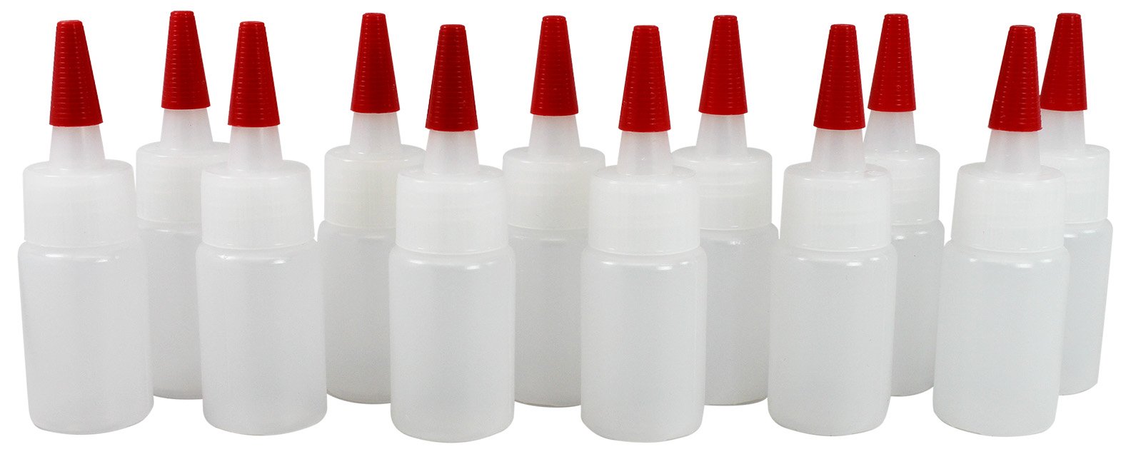 Pinnacle Mercantile Small 1 ounce 12-Pack Plastic Squeeze Bottles with Red Tip Caps Great for Travel, Arts, Crafts, Vape Juice, Oil, Glue Empty