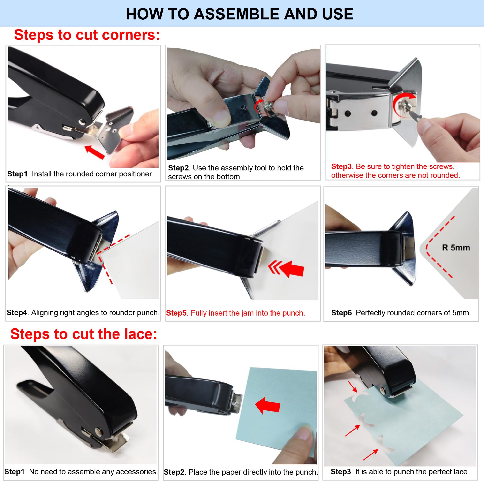 Dlicoda Corner Rounder, 2 in 1 Trimmer Cutter for Corners and Laces, Heavy Duty Round Corner Punch for ID Cards, Paper Crafts, Scrapbooking and Photos