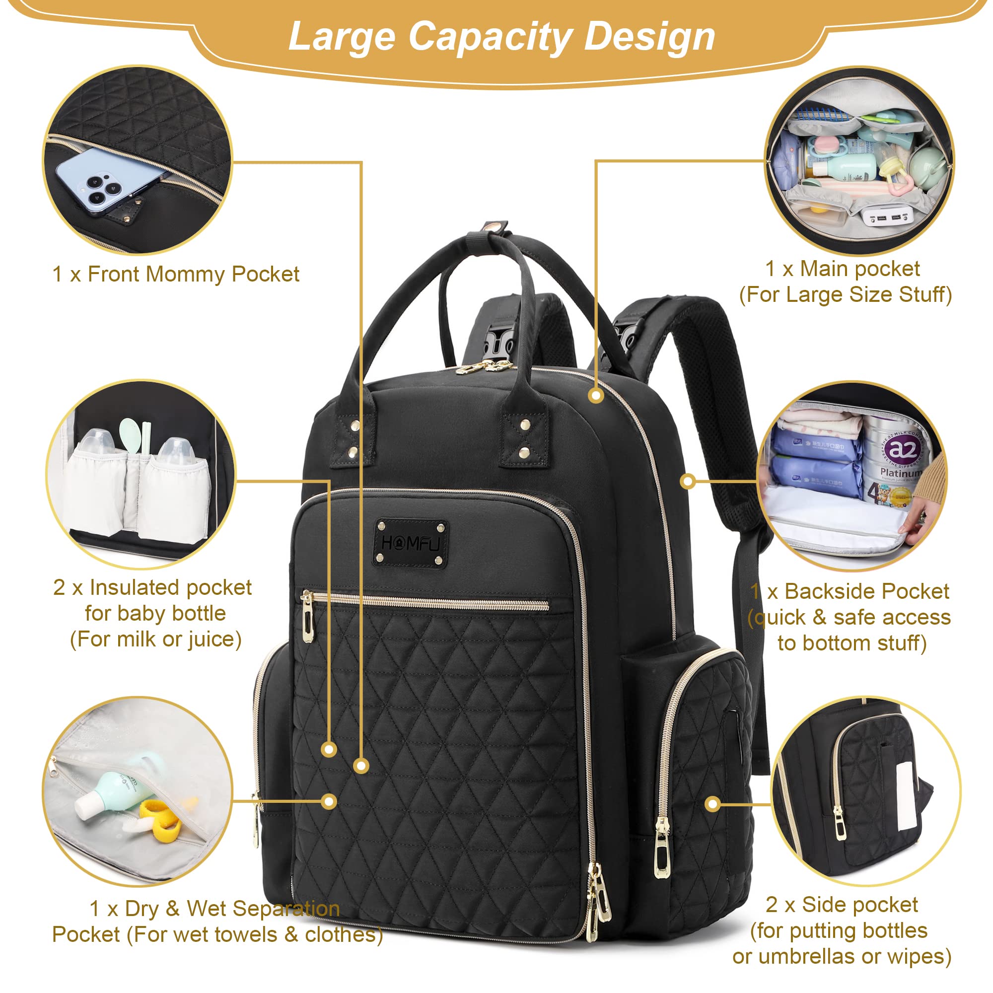 Homfu Diaper Bag Backpack Black Newborn Baby Registry Research Essentials