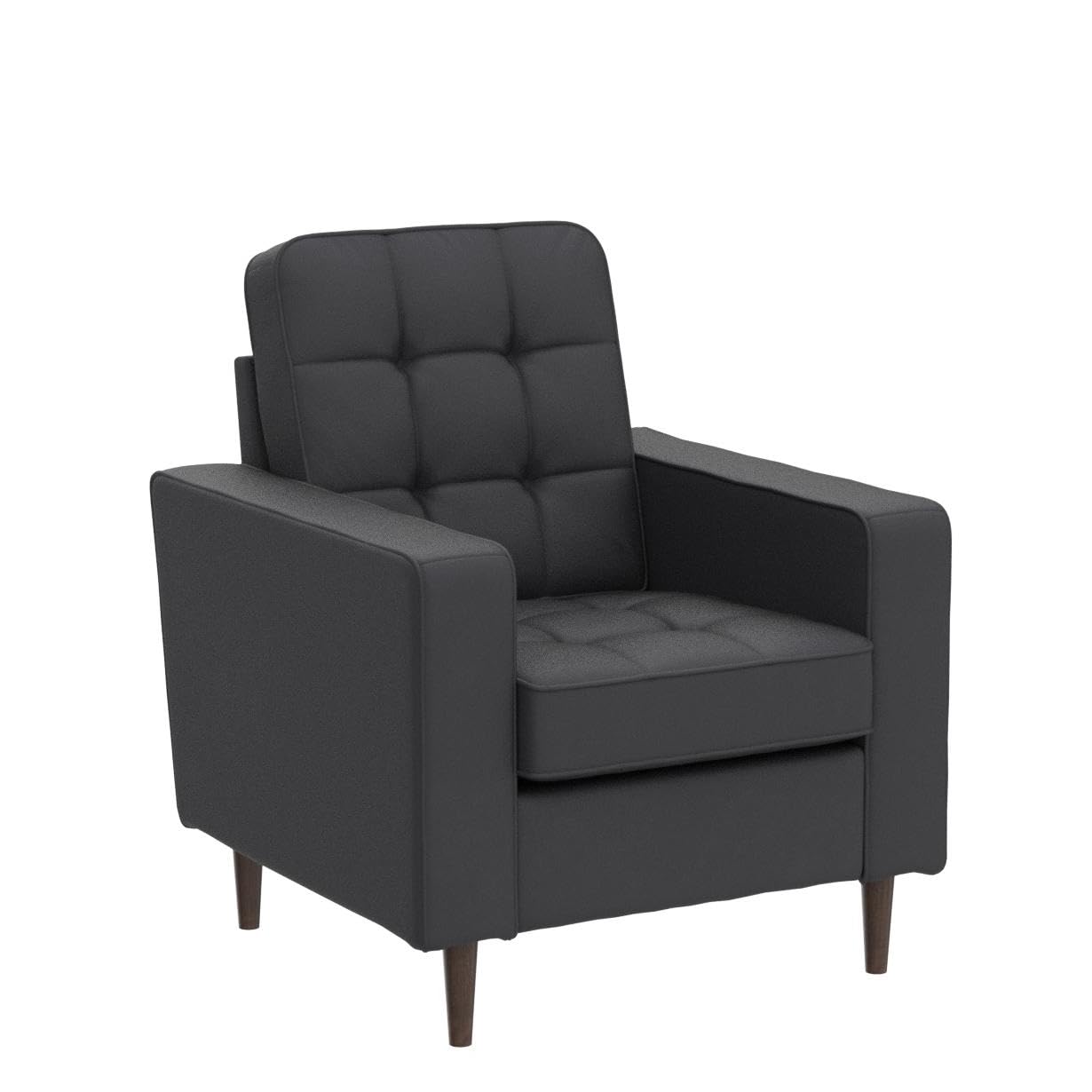 Edenbrook Lynnwood Upholstered Accent Chair - Living Room Furniture - Office - Bedroom - Mid-Century Modern Design - Armchair - Buttonless Tufting - Simple Assembly - Solid Frame - Black Faux Leather