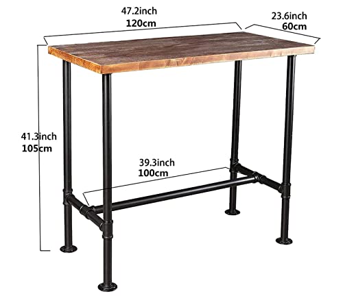 LOKKHAN Rectangular Dining Table for 4, (47.3" L x 41.3" H x 23.6" W), Heavy Duty Metal Pipe, Solid Wood Desktop, Home Kitchen Bar Office Cafe Pub, Rustic Industrial, Black & Brown