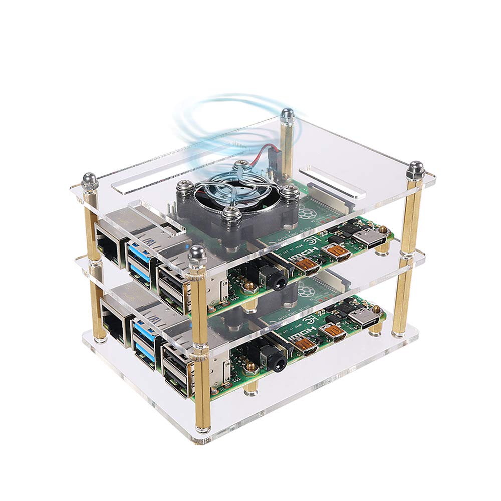 Dorhea Raspberry Pi 4 B Case, Raspberry Pi Rack Cluster Case Stacking Case with Cooling Fan and Fan Cover for Raspberry Pi 4,Raspberry Pi 3 Model B B+, Raspberry Pi 2 Model B,Pi B+ (5-Layers)