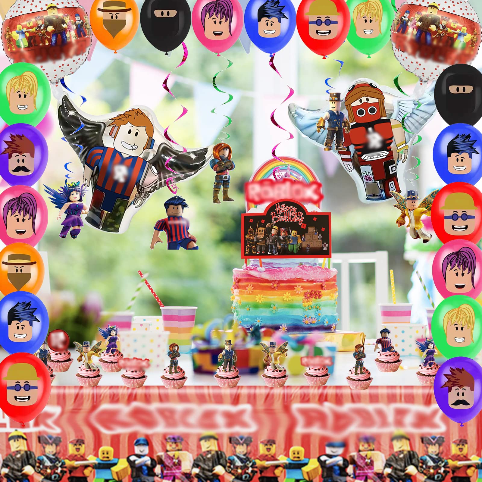 Game Themed Birthday Party Decorations, Party Supplies Include Happy Birthday Banners, Suspension, Cake Decorations, Balloons, Cupcake Decorations,Tablecloths。