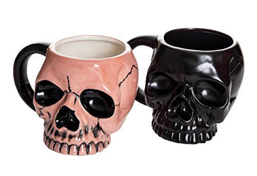 Skeleton Skull Shaped Halloween Ceramic Coffee Mug - Set of 2-15 oz