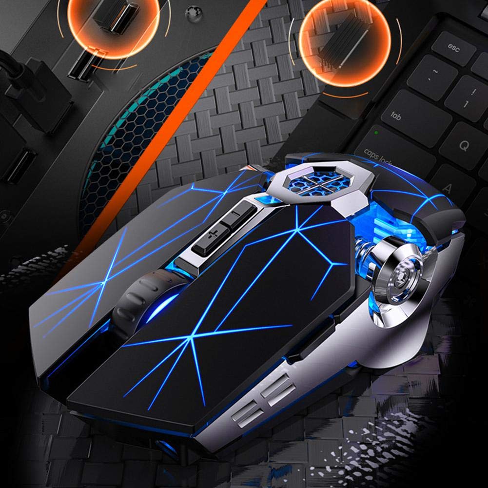 Eachbid Gaming Mouse 2.4GHz Rechargeable Silent Mouse 7 Buttons 800/1200/1600DPI, 7 Color Breathing Lights LED Optical Mouse for PC Laptop Black