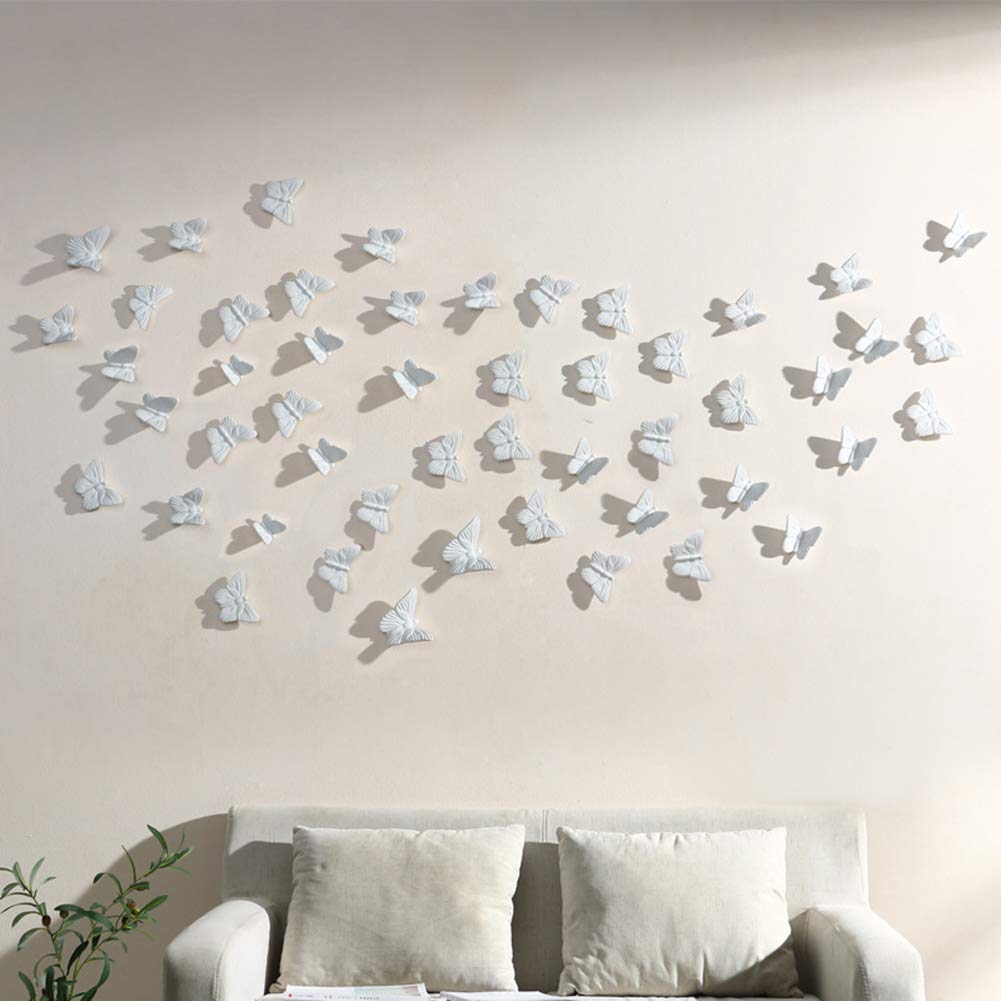 Dorlotou Ceramic Butterfly White Wall Decor Hanging Gift for Home Livingroom Garden Wall Sculptures,One Pair Small