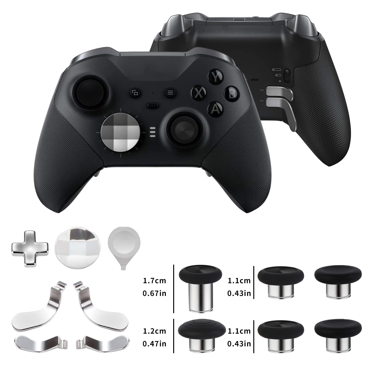 Elite Controller Series 2 Accessories Kit,Gaming Accessory Replacement,6 Swap Analog Sticks,4 Paddles,2 D-Pads,1 Adjustment Tool for Xbox One Elite Controller Series 2 Model 1797 (Silver)