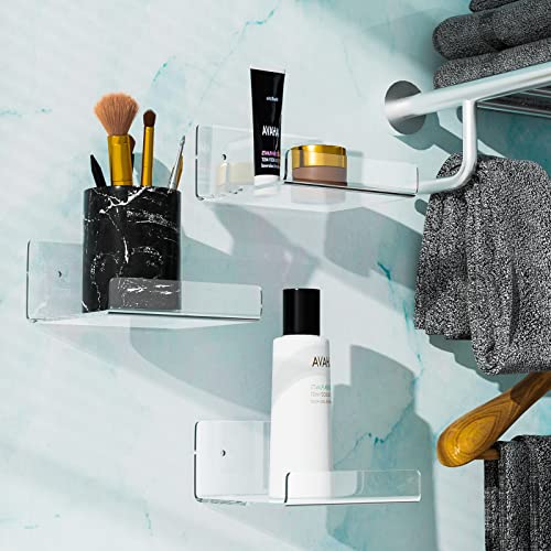 Weronique 2-Pack Wall Shelves Small Adhesive Floating Shelves Acrylic Hanging Shelves Display Ledges with 2 Types of Installation, Clear