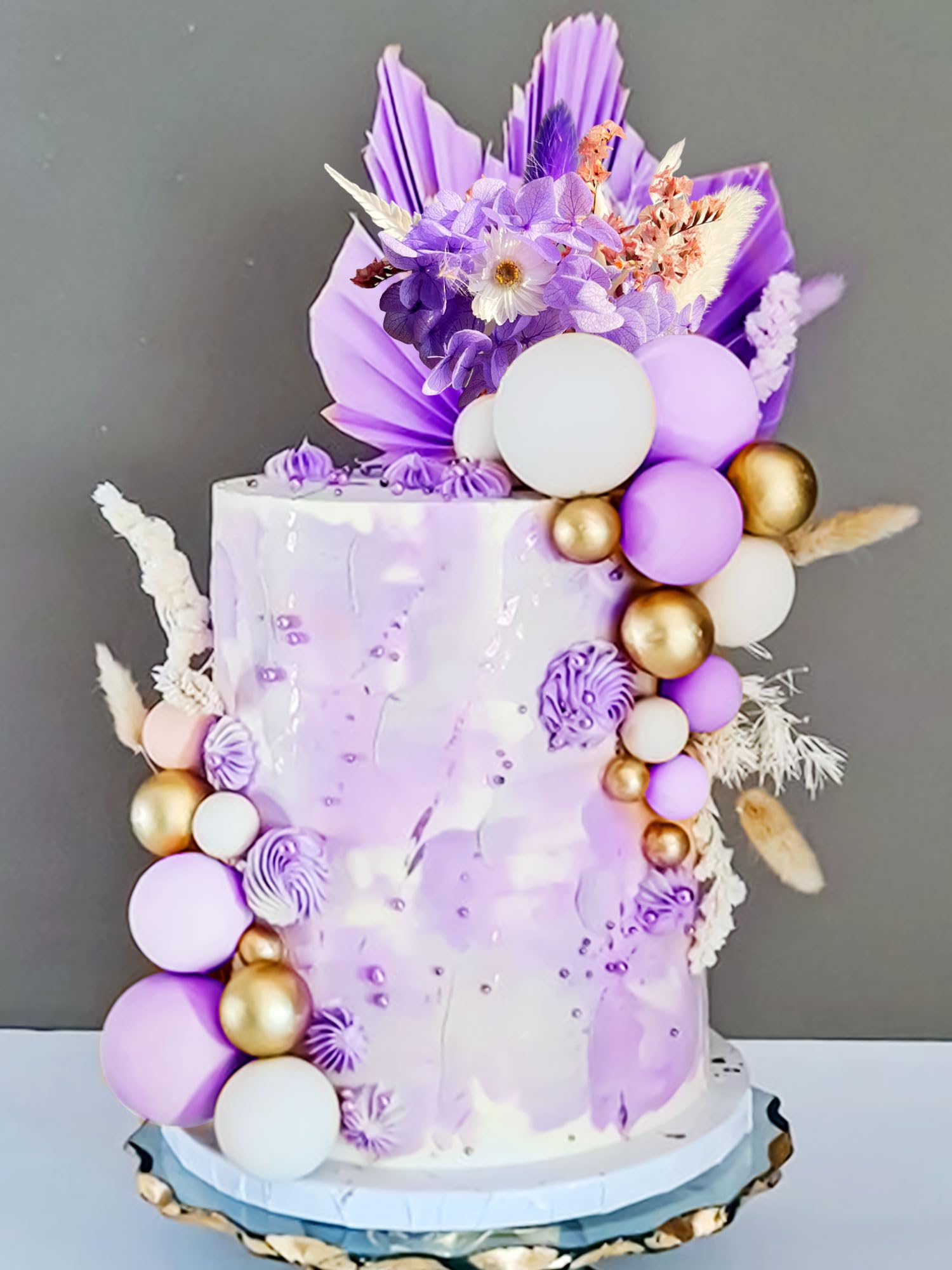 JeVenis Purple Cake Topper Boho Cake Decorations Cake Flowers Decorations Floral Cake Topper for Baby Shower Wedding Bridal Birthday Party Supplies