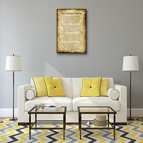 Rudyard If Poster Modern Poem Framed Motivational Wall Art Print Retro Canvas Inspirational Quotes Poster Vertical Picture For Bedroom Deco Framed (12x18 inch)