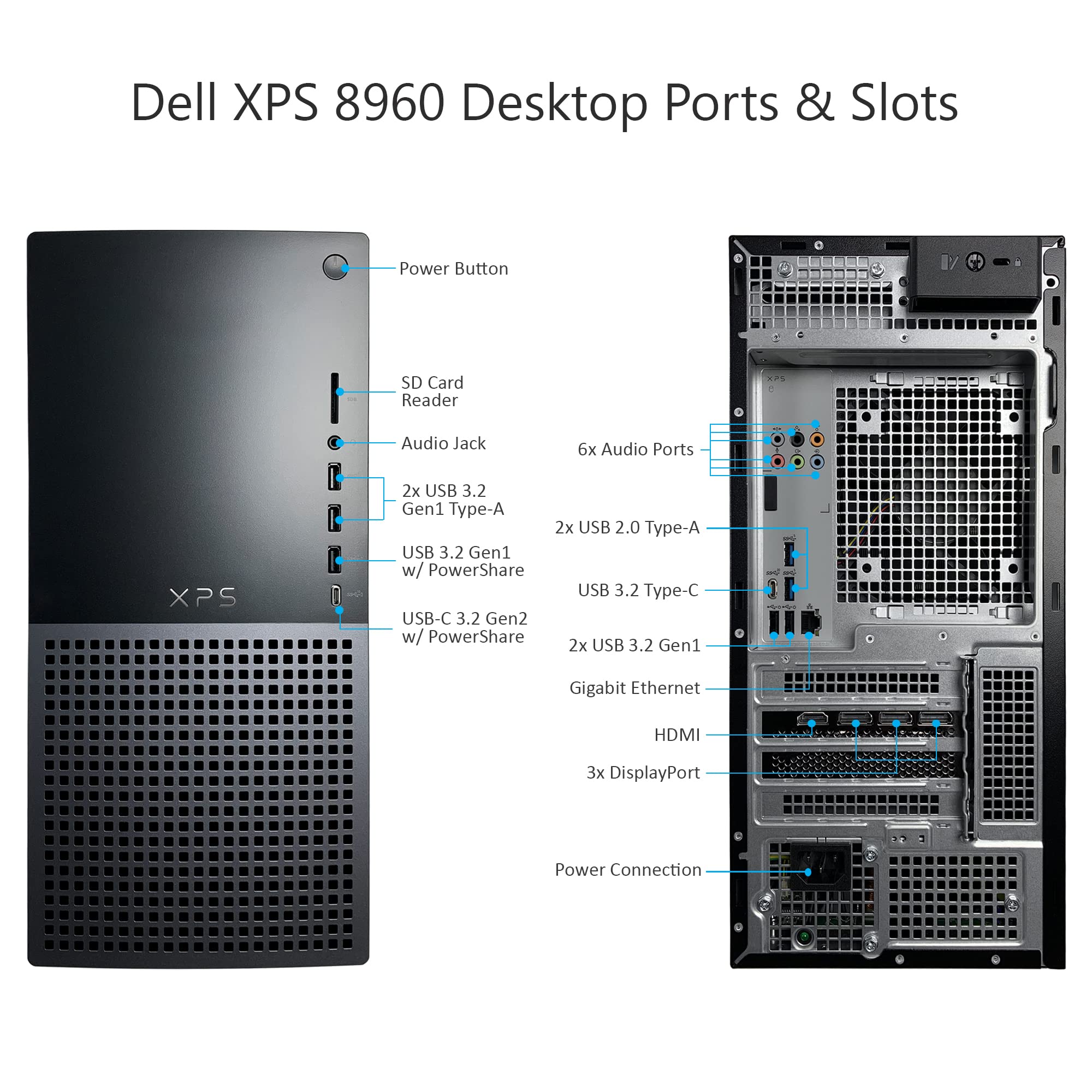 Dell XPS 8960 Tower Desktop Computer - 13th Gen Intel Core i7-13700K 16-Core up to 5.40 GHz CPU, 32GB DDR5 RAM, 8TB NVMe SSD, GeForce RTX 3080 10GB GDDR6, Killer Wi-Fi 6E, Windows 11 Home