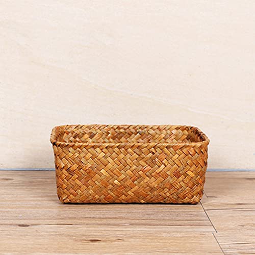 PATKAW Closet Organizers Seagrass Storage Baskets Water Hyacinth Storage Baskets Straw Seaweed Basket Handwoven Rattan Storage Basket Clothes Items Rectangular L Rattan Basket
